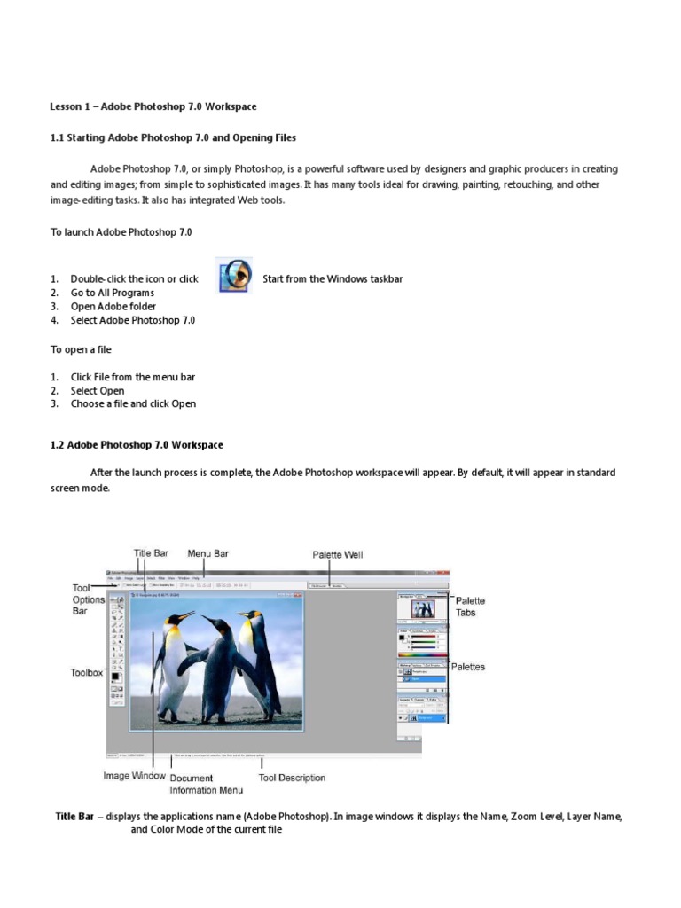 Lesson 1 - Adobe Photoshop 7.0 Workspace 1.1 Starting Adobe Photoshop 7 ...