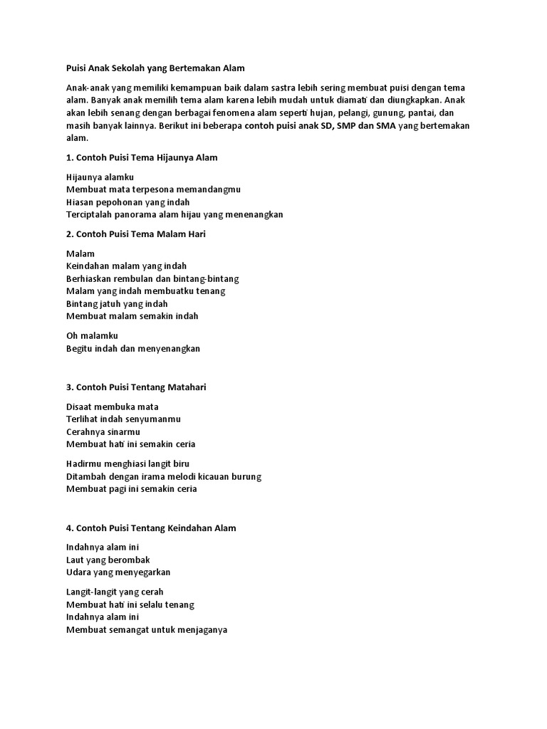 Puisi Anak Sekolah Yang Bertemakan Alam Pdf