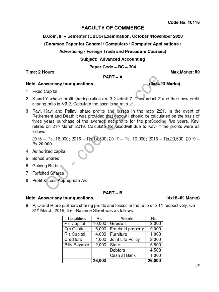 OU - Coe OU - Coe: Faculty of Commerce | PDF | Goodwill (Accounting ...