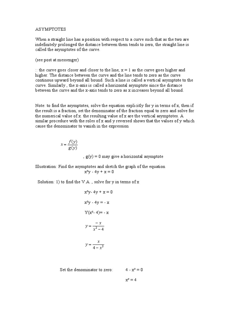 Asymptotes Pdf Asymptote Mathematical Concepts