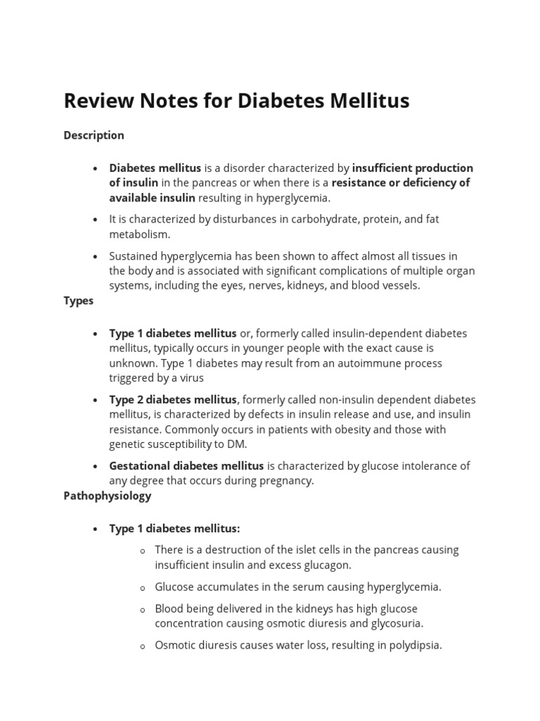Diabetes Mellitus Review Notes | PDF | Diabetes | Hyperglycemia