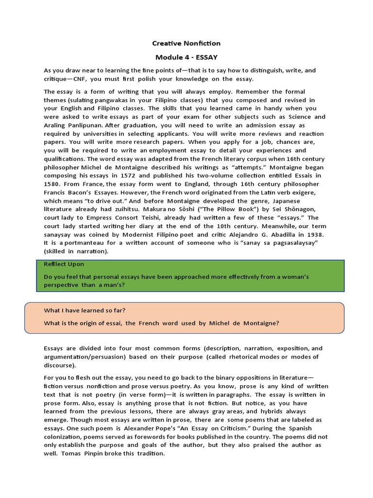 The Origins and Forms of the Essay: Distinguishing Between Formal and ...