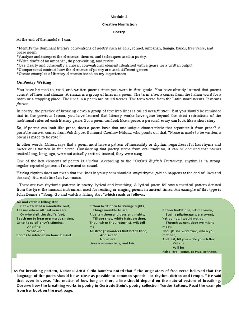 Module 2 Creative Nonfiction | PDF | Sonnets | Poetry