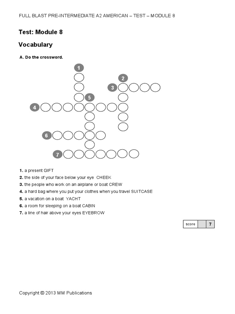 Full Blast - American - Pre Intermediate A2 - Tests - Mod - 8 | PDF