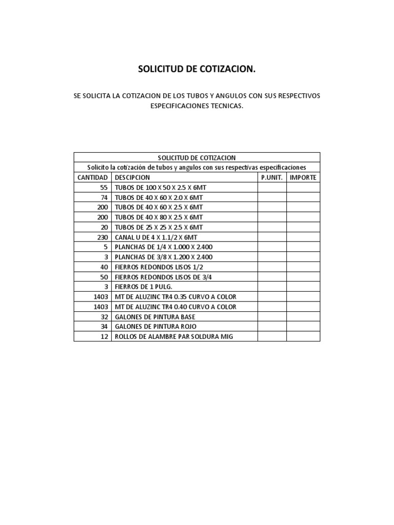 Solicitud de Cotizacion 2020 | PDF