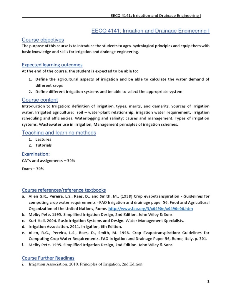 EECQ 4141 Course Outline | PDF | Drainage | Irrigation