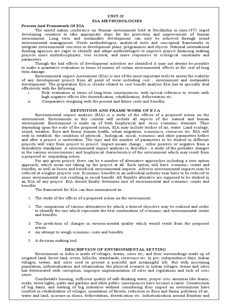 Unit-Ii Eia Methodologies Process and Framework of EIA | Download Free PDF | Environmental ...