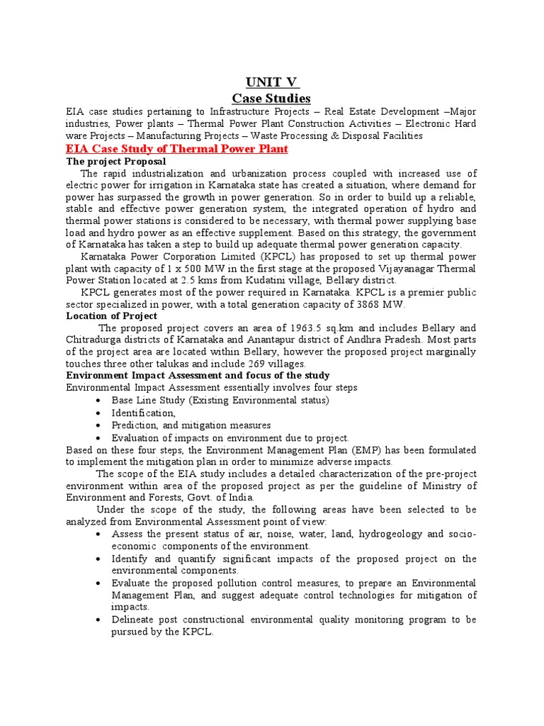 Unit V Case Studies: EIA Case Study of Thermal Power Plant | PDF ...