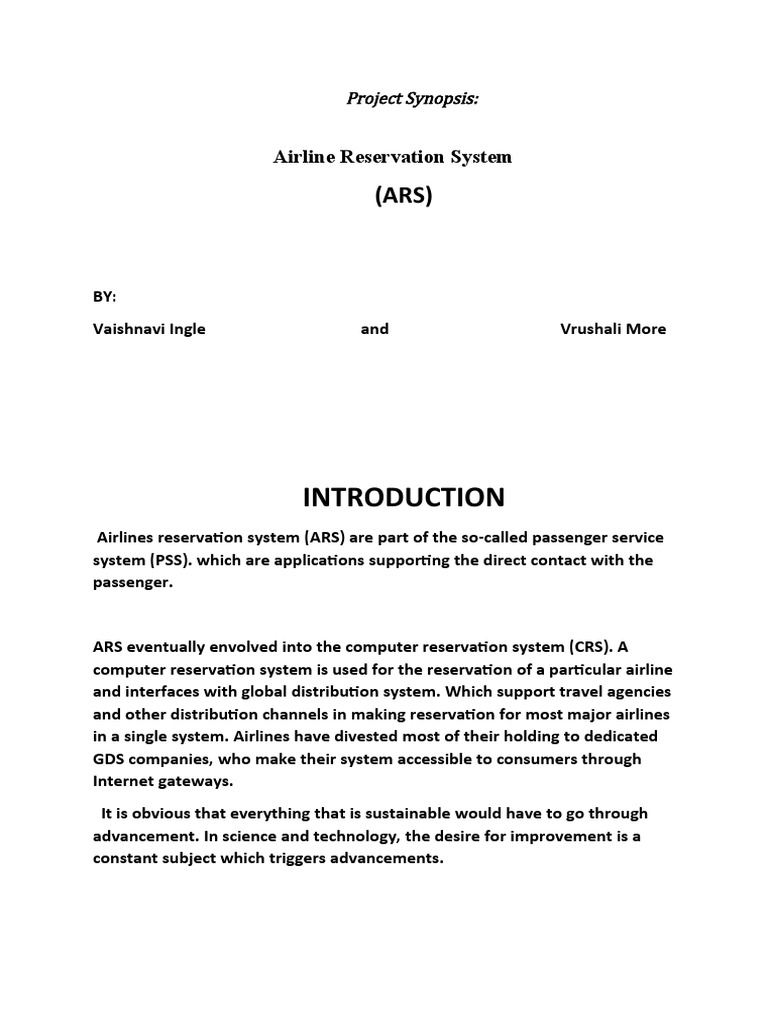 Airline Reservation System: Project Synopsis | PDF | Airlines | Databases