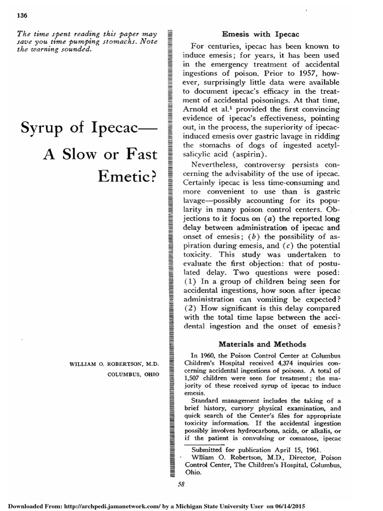 Syrup Ipecac/p M-/: of Slow Fast Emetic? | Download Free PDF | Vomiting ...