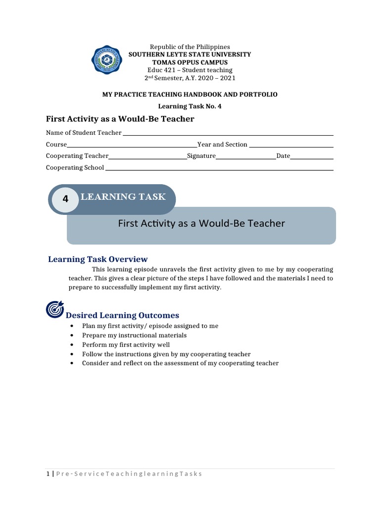 First Teaching Activity Overview | PDF | Educational Assessment ...