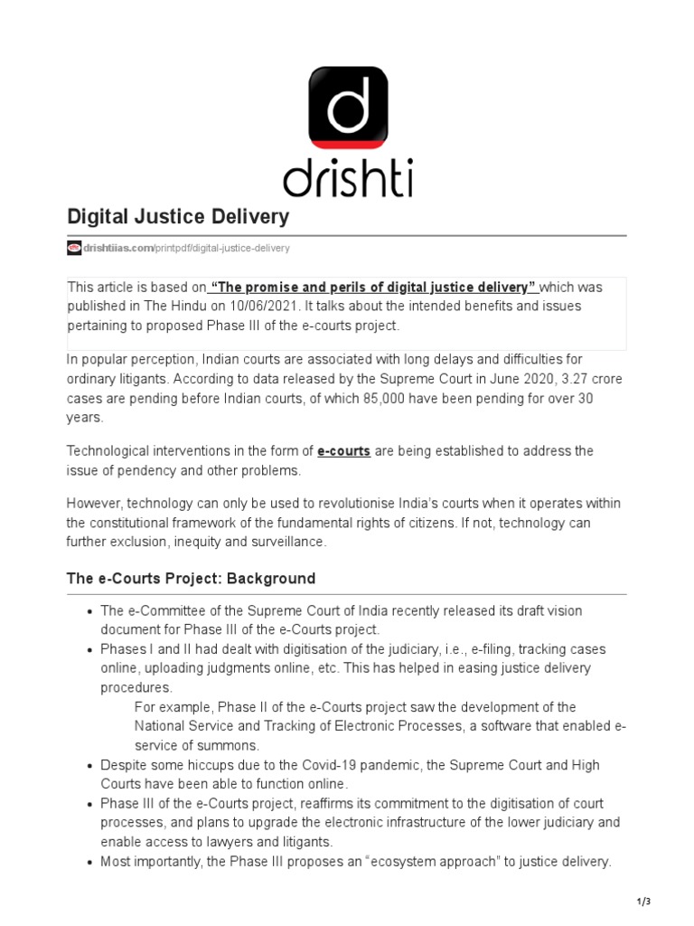 Digital Justice Delivery: The E-Courts Project: Background | Download ...