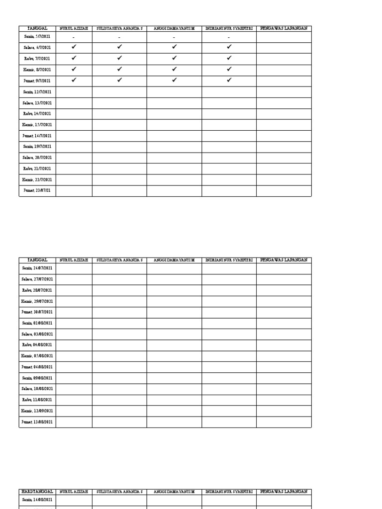 Absen Magang Harian Satker Wil 1&2 | PDF | Language Arts & Discipline