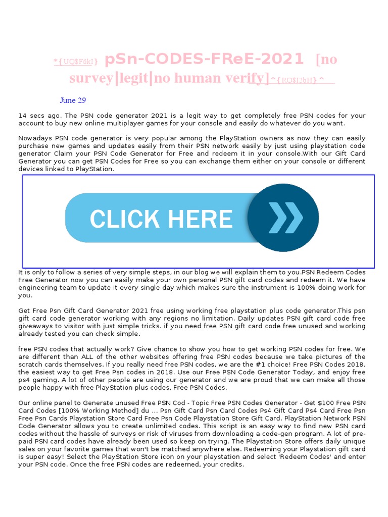 Survey: Psn-Codes-Free-2021 (No - Legit - No Human Verify) | PDF | Play ...
