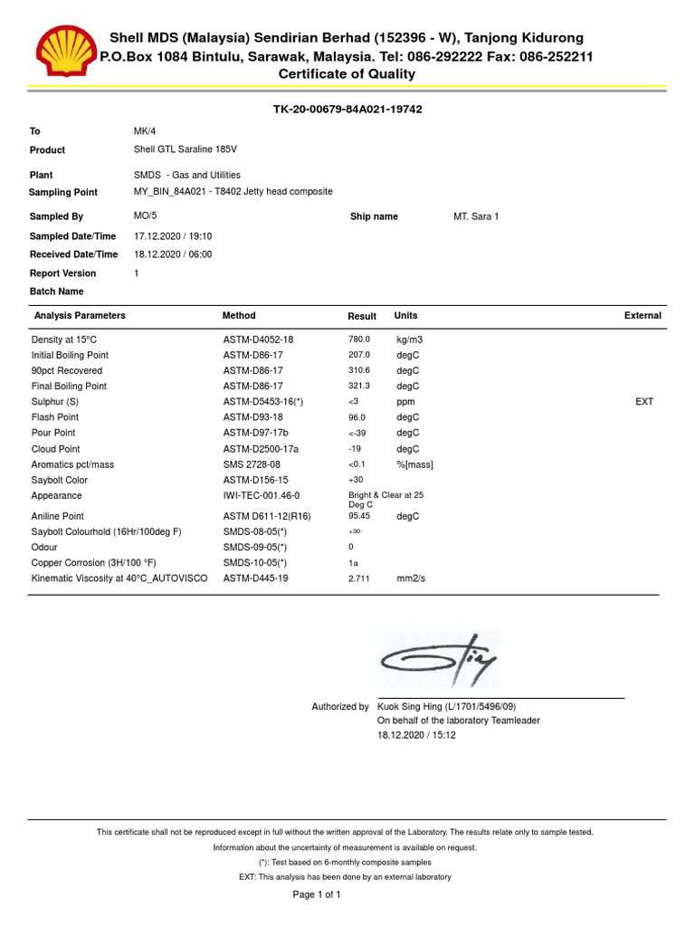 Coa-Cqq Saraline 185V | PDF | Chemistry | Branches Of Thermodynamics