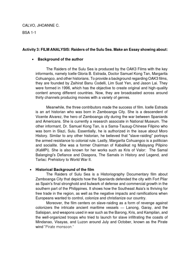 Activity 3: FILM ANALYSIS: Raiders of The Sulu Sea. Make An Essay Showing About | PDF | Piracy ...