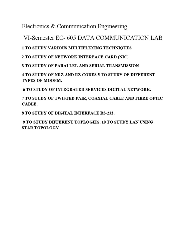 Electronics & Communication Engineering Vi-Semester Ec-605 Data ...