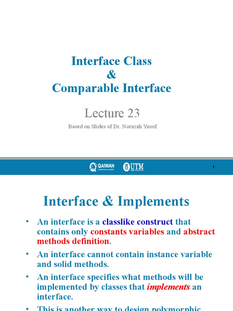 Lec23-Interface ClassComparable Interface | PDF | Class (Computer Programming) | Method ...