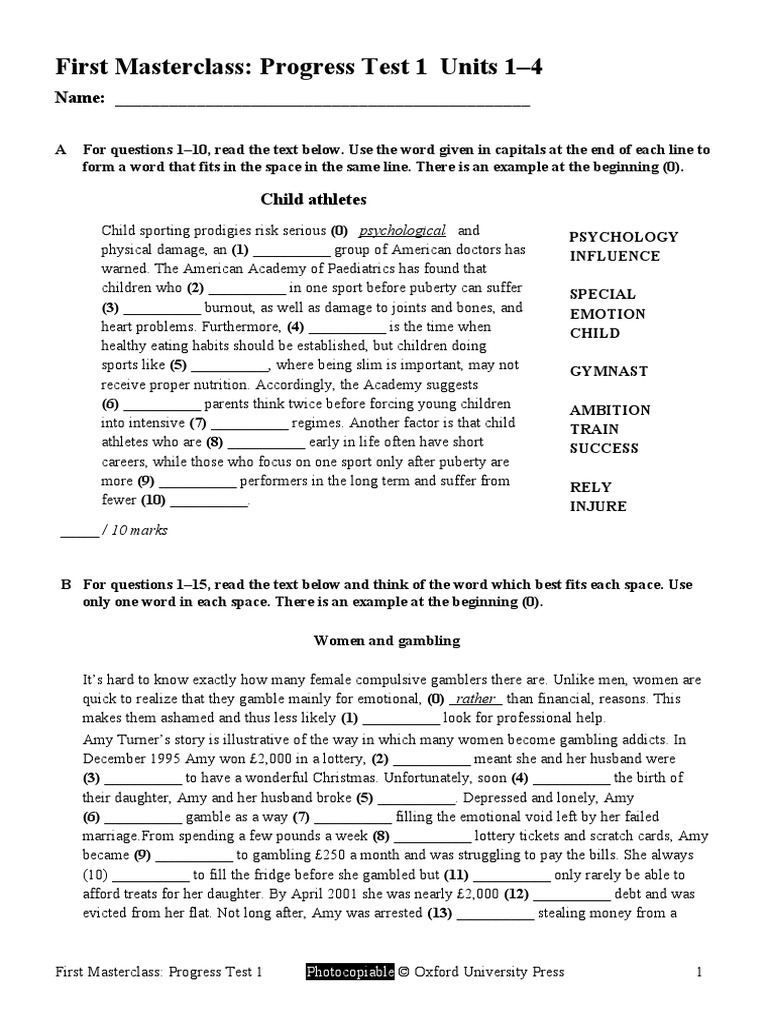 First Masterclass Progress Test 1 | PDF | Online Shopping | Gambling