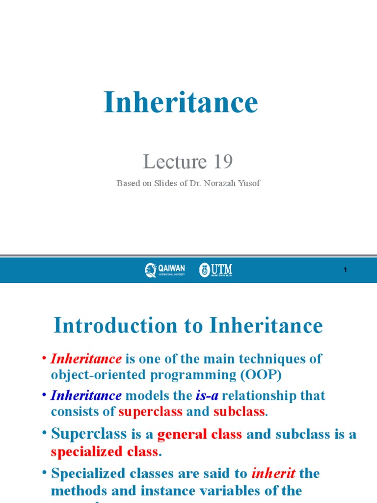 Inheritance: Based On Slides of Dr. Norazah Yusof | PDF | Inheritance ...