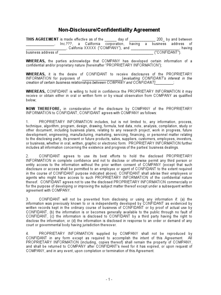 NDA Sample | PDF | Non Disclosure Agreement | Trade Secret