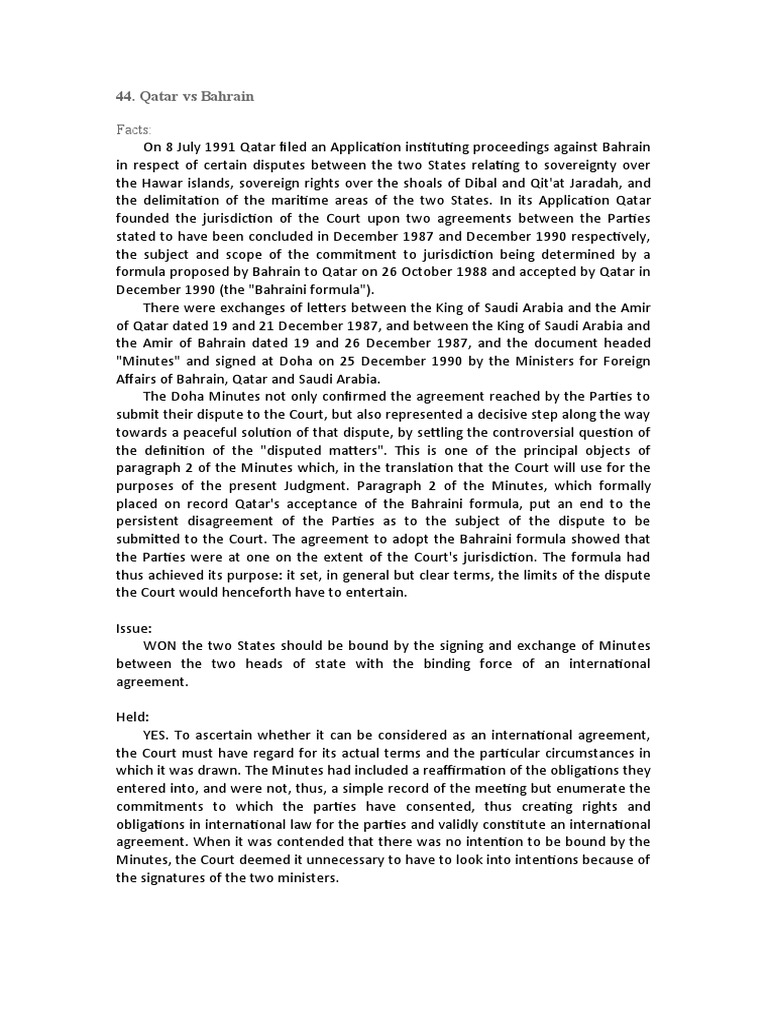 Facts:: 44. Qatar Vs Bahrain | PDF | Qatar | Bahrain