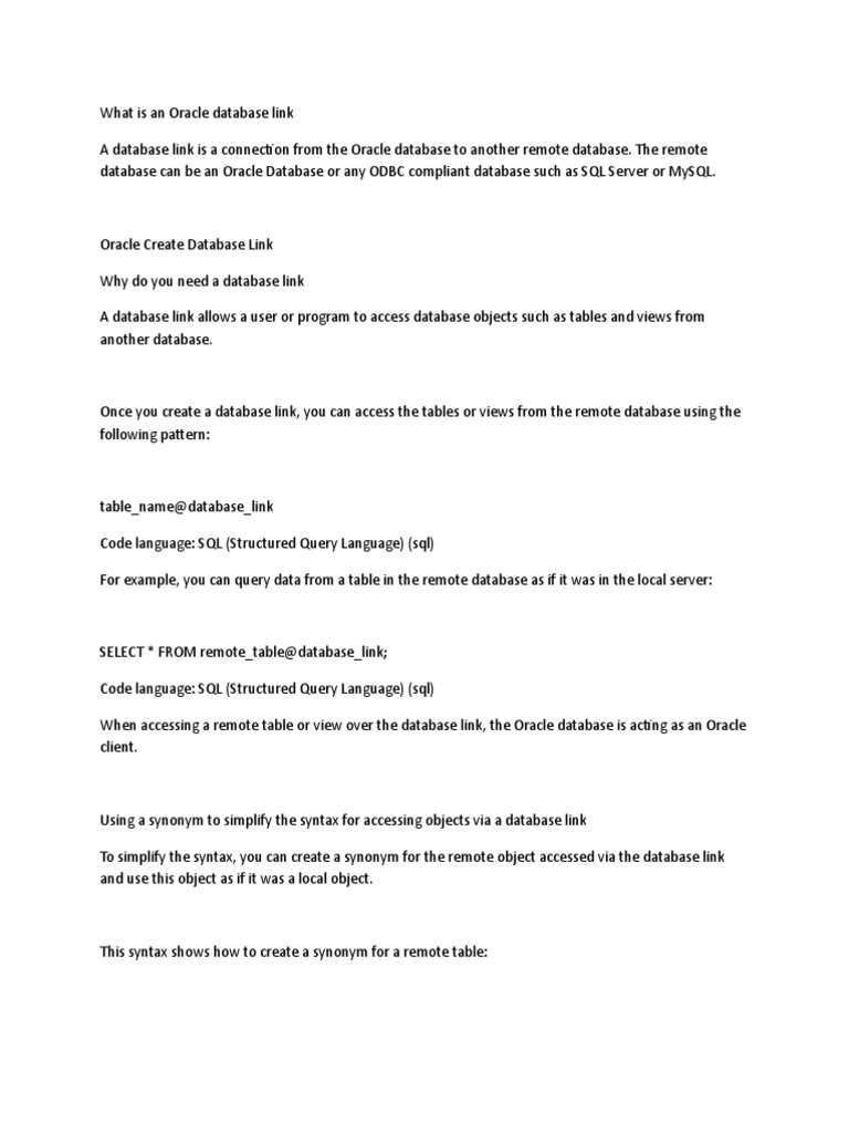Database Link | PDF | Sql | Databases