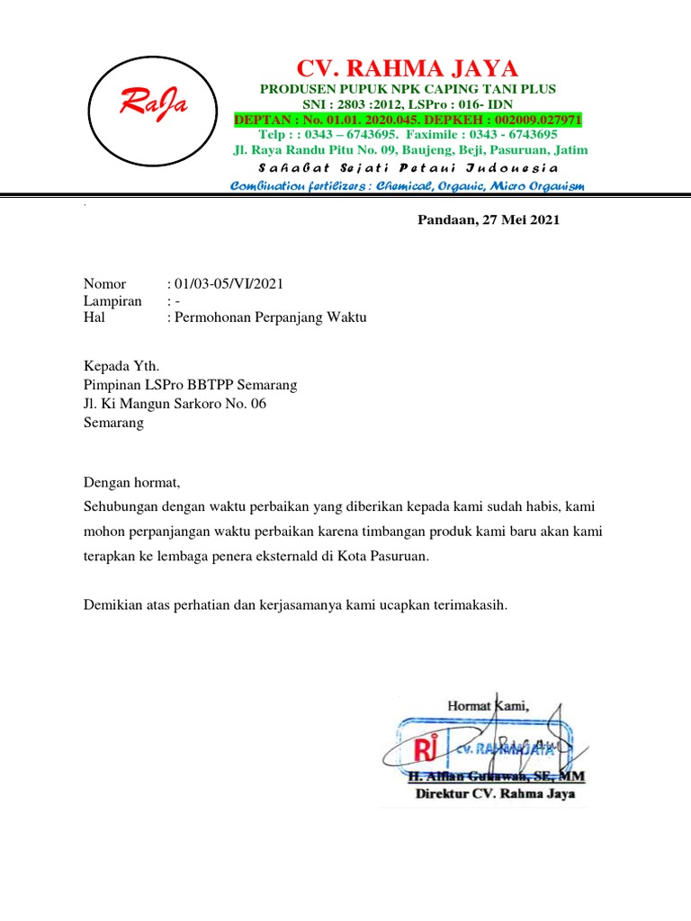 Surat Perpanjangan Sni | PDF
