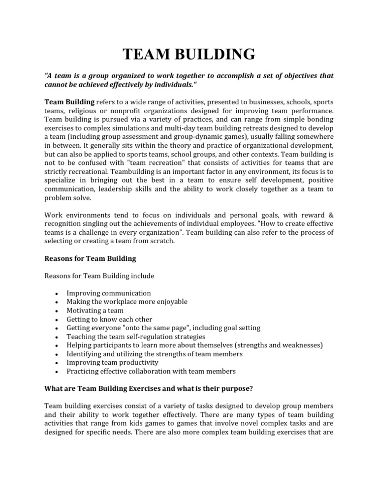 Team Building | PDF | Team Building | Leadership