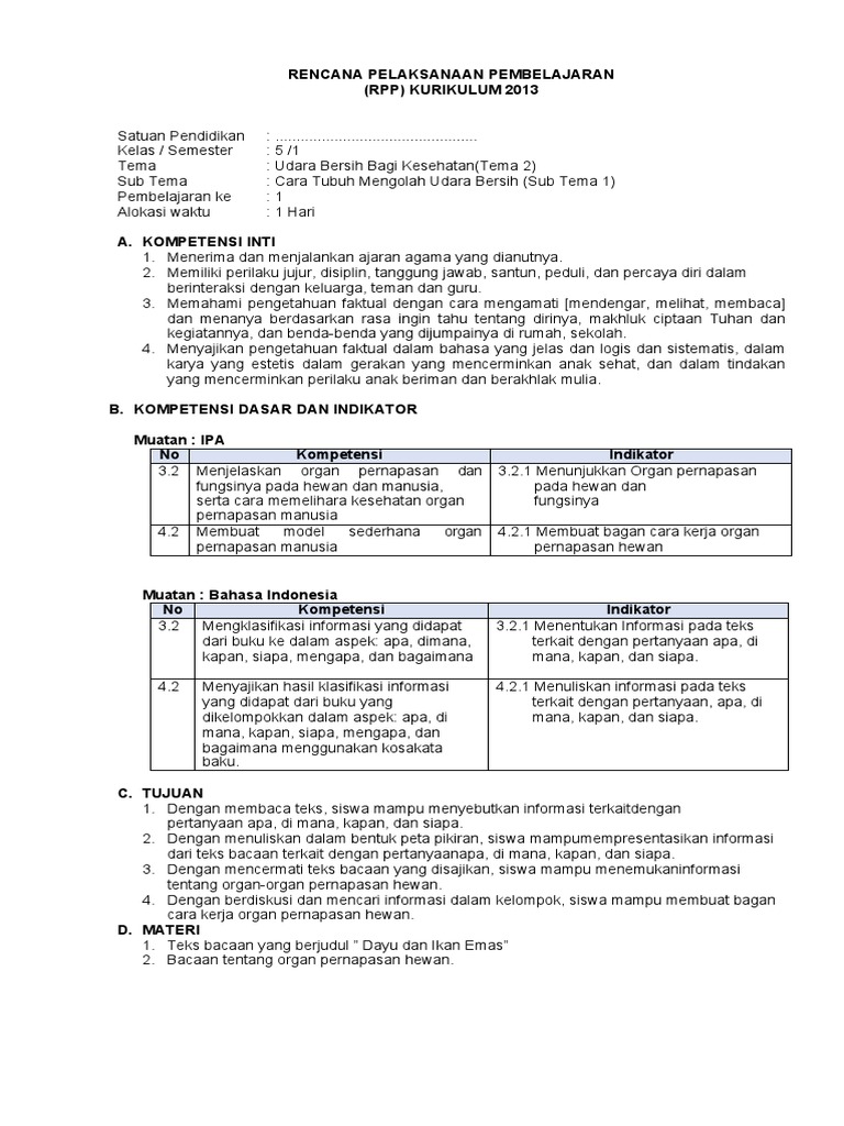 RPP Kelas 5 Sem 1 Tema 2 - Unliroom | PDF