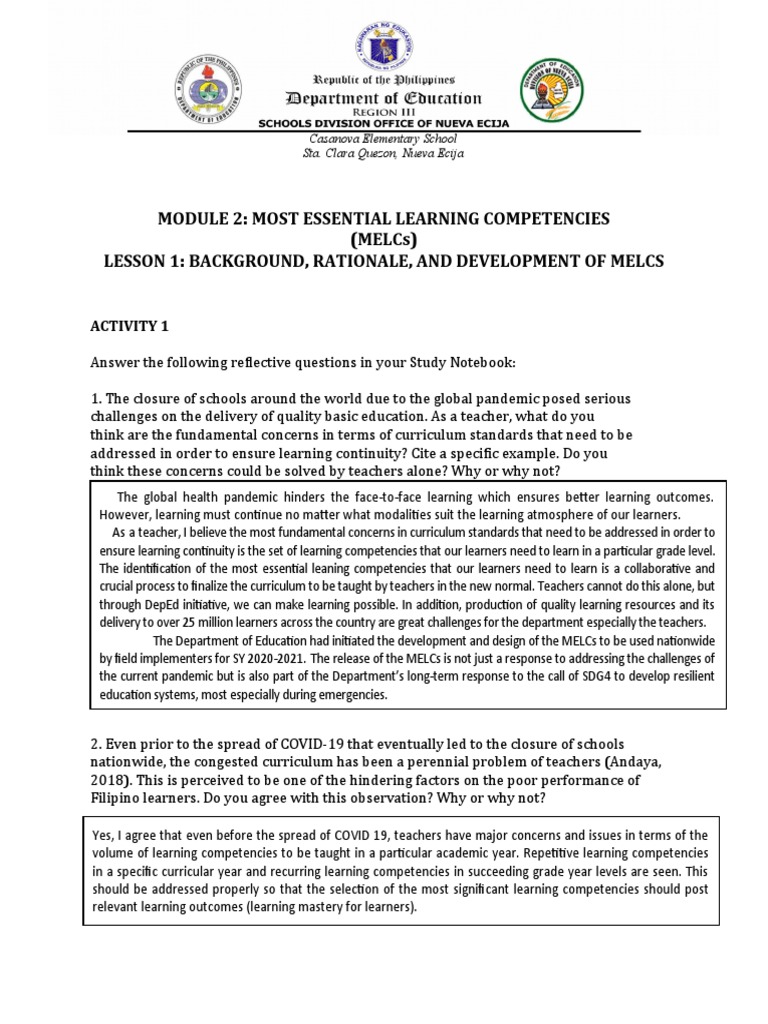 Module 2: Most Essential Learning Competencies (Melcs) Lesson 1 ...