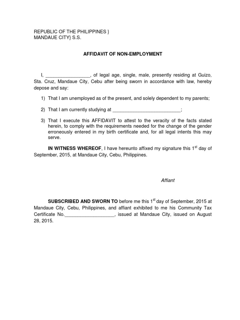 Affidavit of Non-Employment | PDF | Wellness