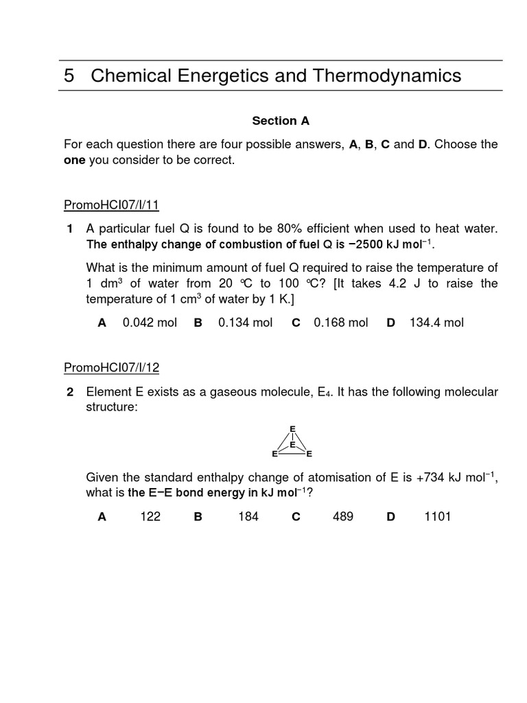 Chemical Energetics Questions | PDF | Solvation | Combustion