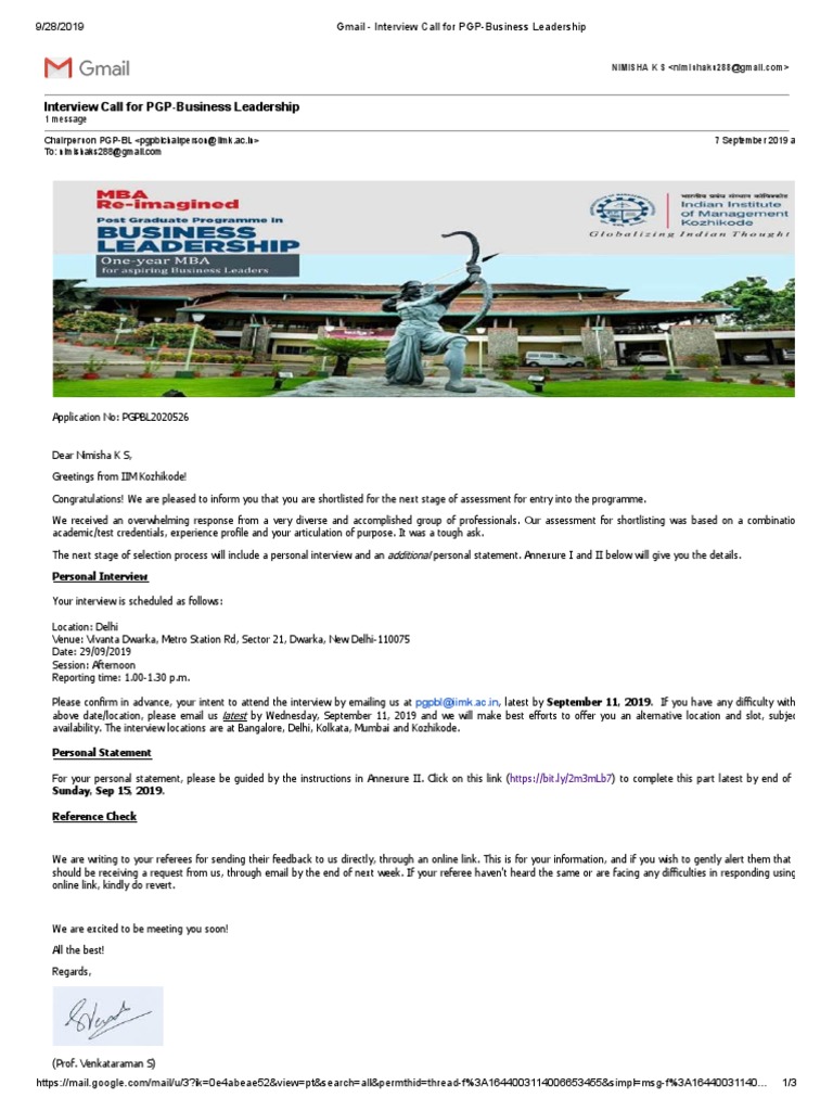 Gmail - Interview Call For PGP-Business Leadership | PDF | Gmail | Business