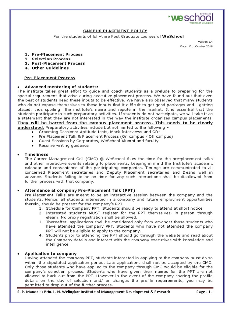 Campus Placement Policy | PDF | Business | Science