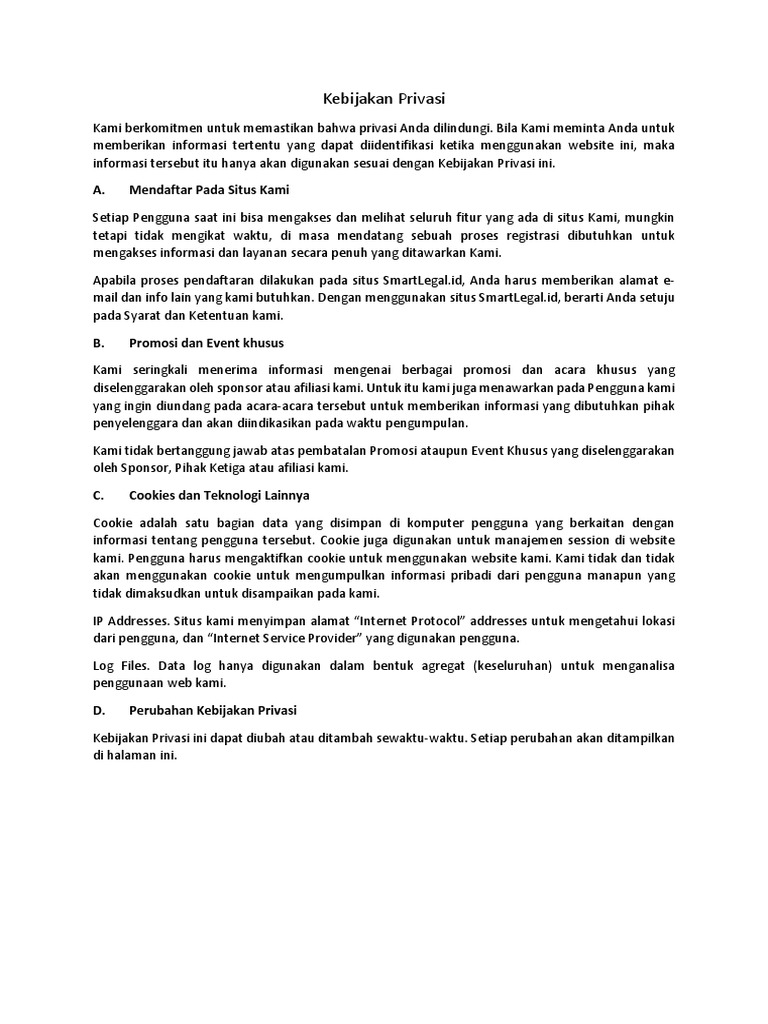 Contoh Kebijakan Privasi | PDF