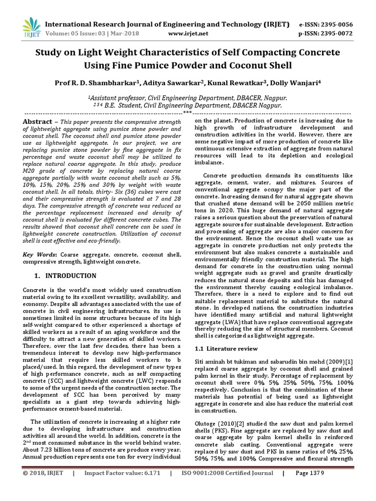 SCC Coconut Shell 3 | PDF | Construction Aggregate | Concrete