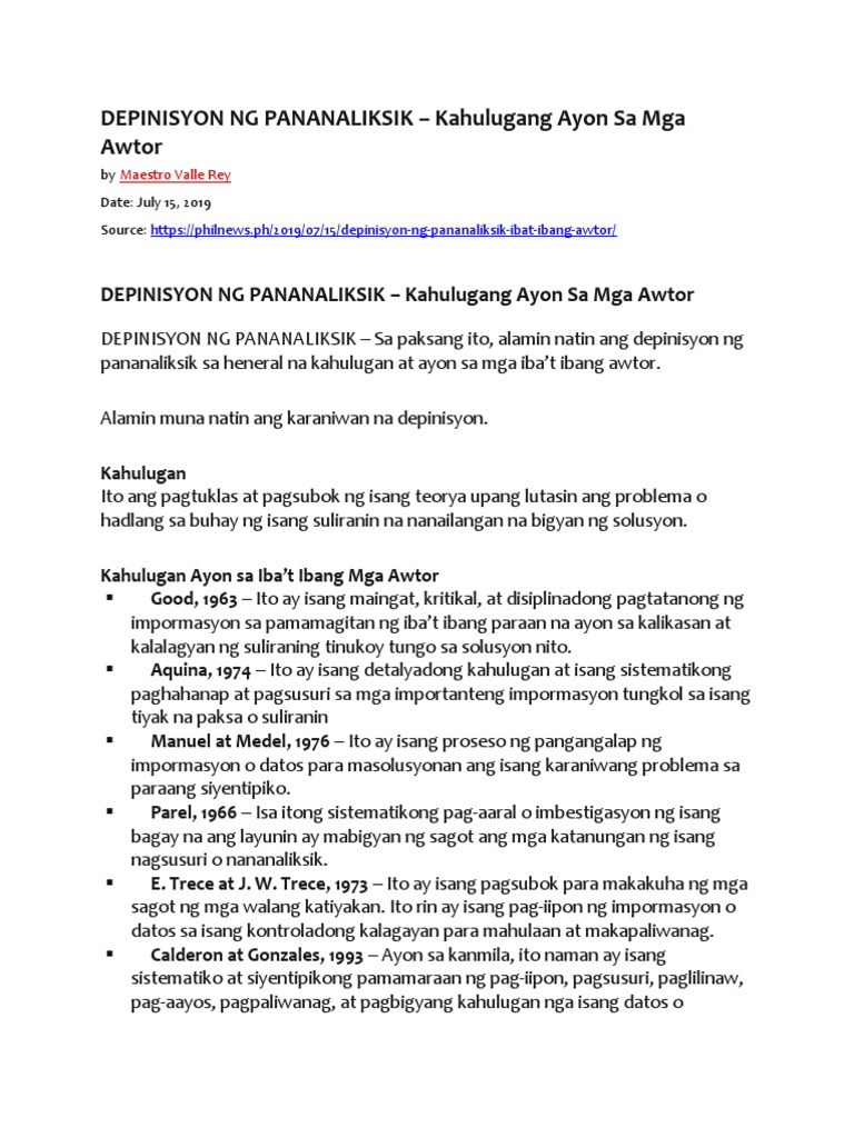 Depinisyon NG Pananaliksik | PDF