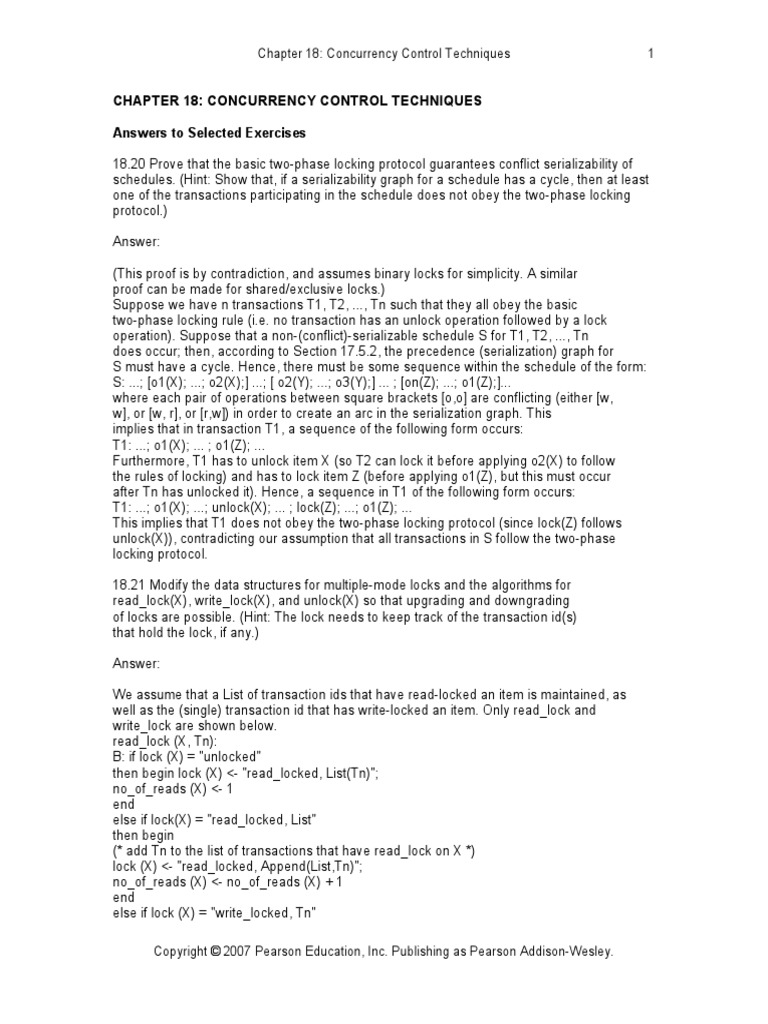 Chapter 18: Concurrency Control Techniques: Answers To Selected Exercises | Download Free PDF ...
