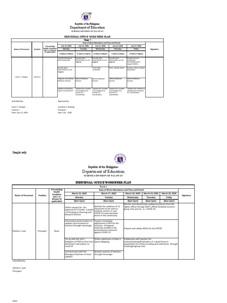 Jovenwork Week Plan Week 7 | PDF | Workweek And Weekend | Computing