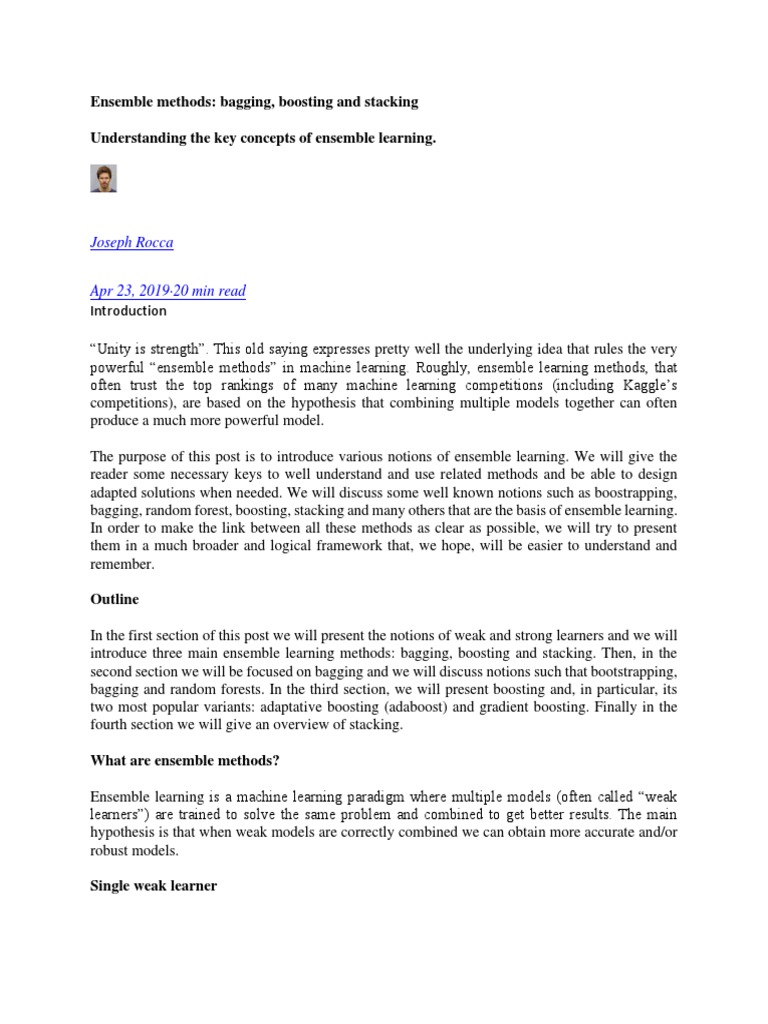Ensemble Methods Bagging Boosting and Stacking | PDF