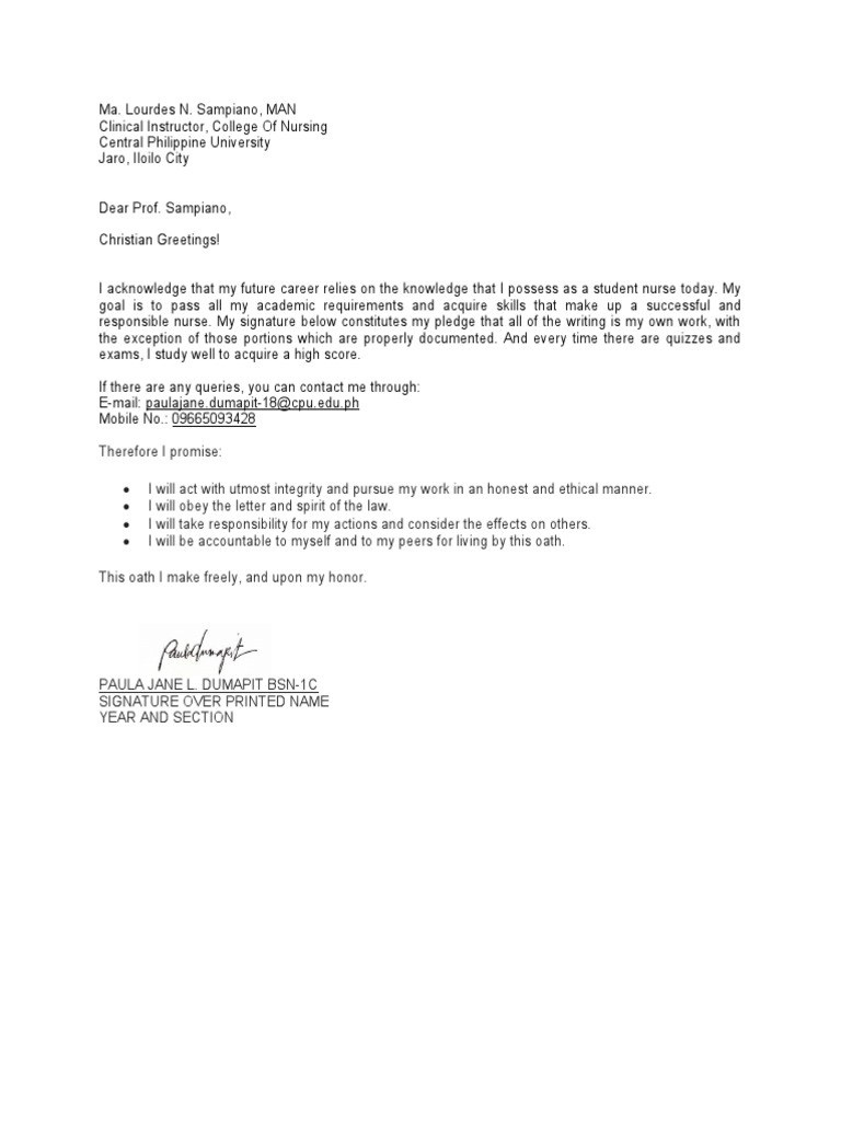 Letter of Integrity-Dumapit | PDF