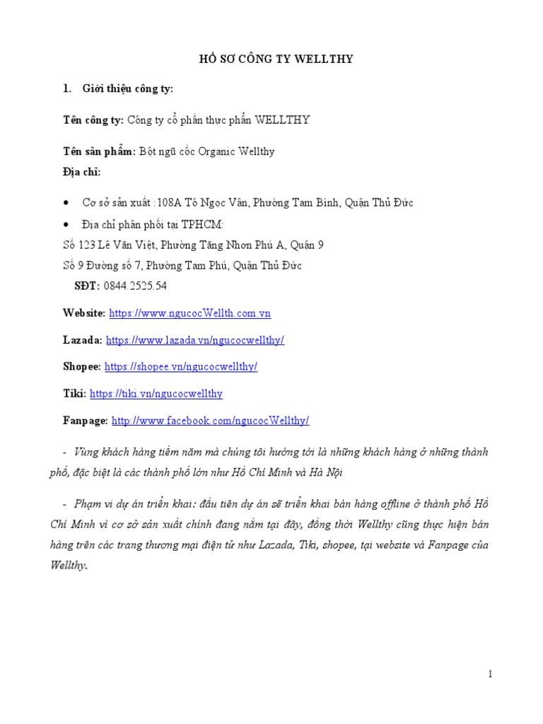 H Sơ Công Ty Wellthy | PDF