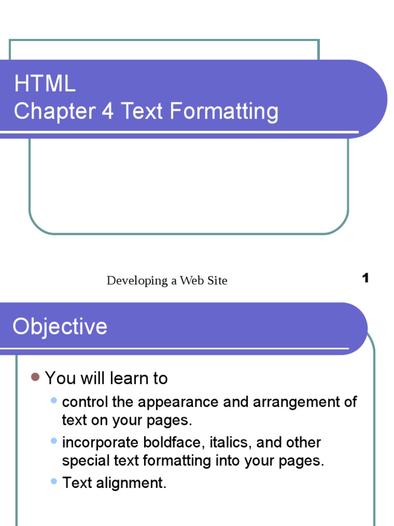 Html Chapter 4 Text Formatting Developing A Web Site 1 Pdf Infographics Encodings