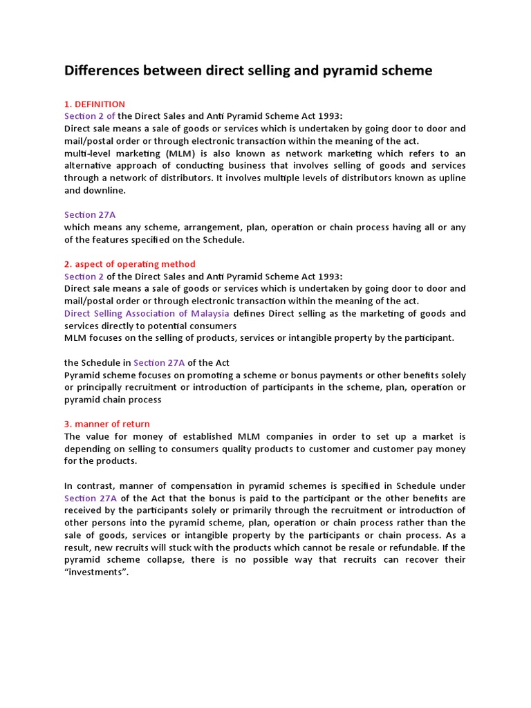 Differences Between Direct Selling and Pyramid Scheme | PDF | Multi ...