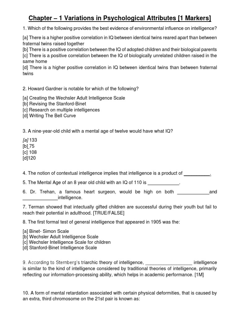 Chapter-1 Objective Types | PDF | Intelligence Quotient | Intelligence