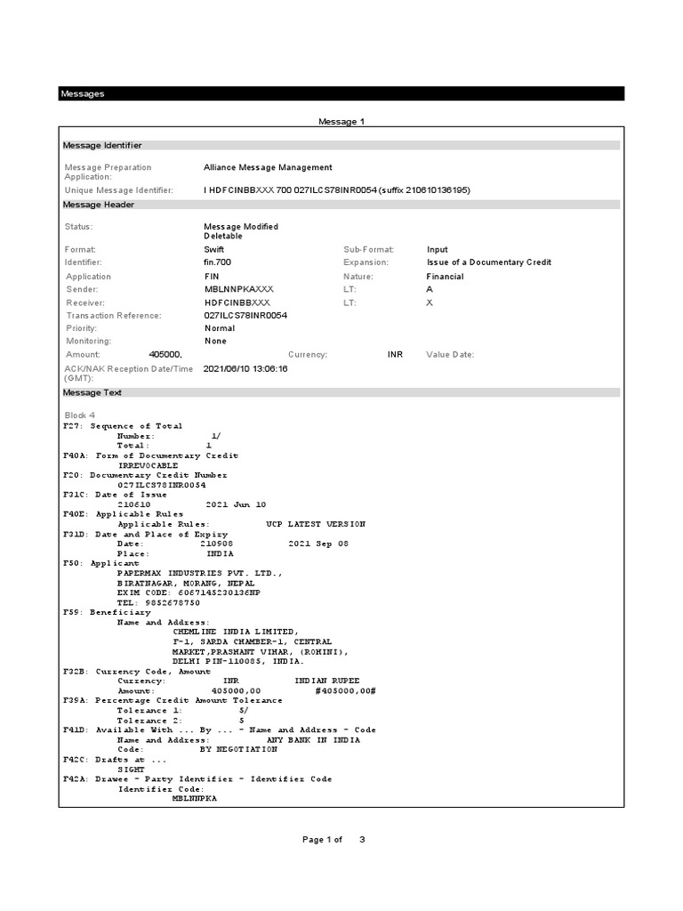 Message 1 Message Identifier: Messages | PDF | Receipt | Payments