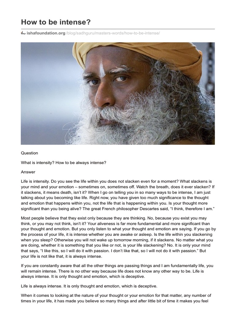 How To Be Intense | PDF | Thought | Emotions