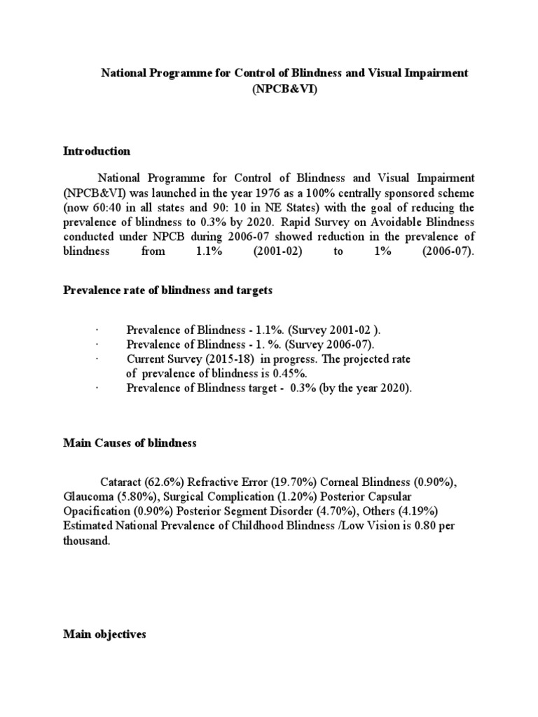 National Programme for Control of Blindness | PDF | Visual Impairment ...