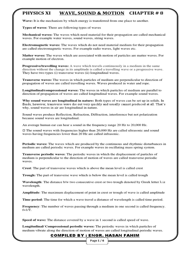 Physics Xi Wave, Sound & Motion Chapter # 8 | PDF | Waves ...
